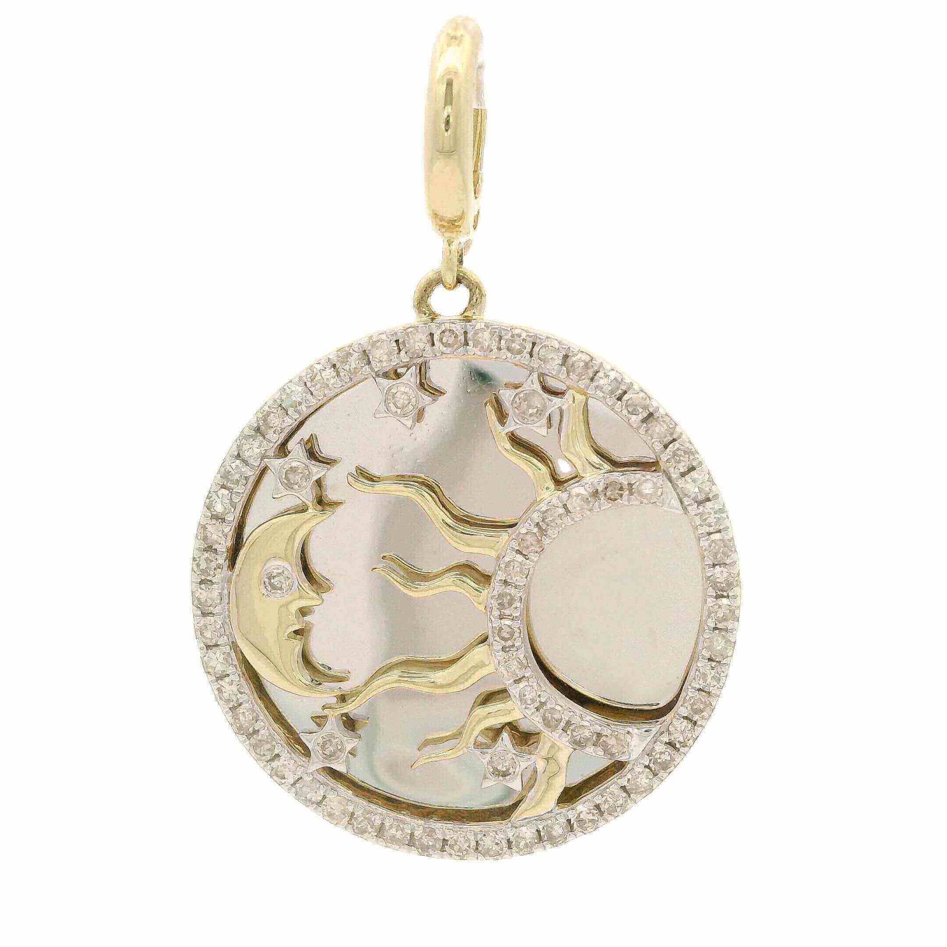 Diamond Sun Moon & Stars Medallion Necklace Charm in 14K Gold | Izakov ...