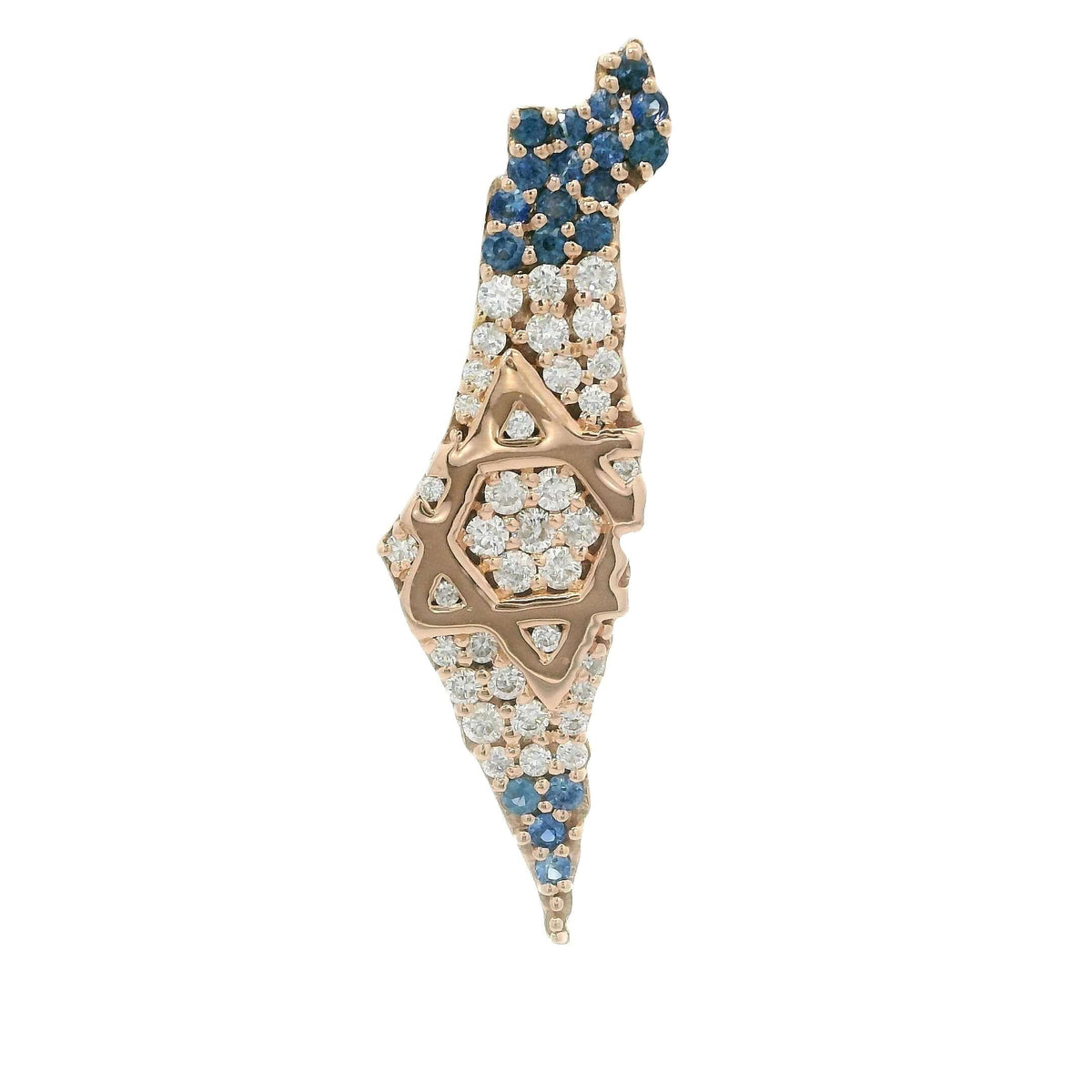 14K Gold Land Of Israel Map Diamond & Sapphire Pendant © – IZAKOV